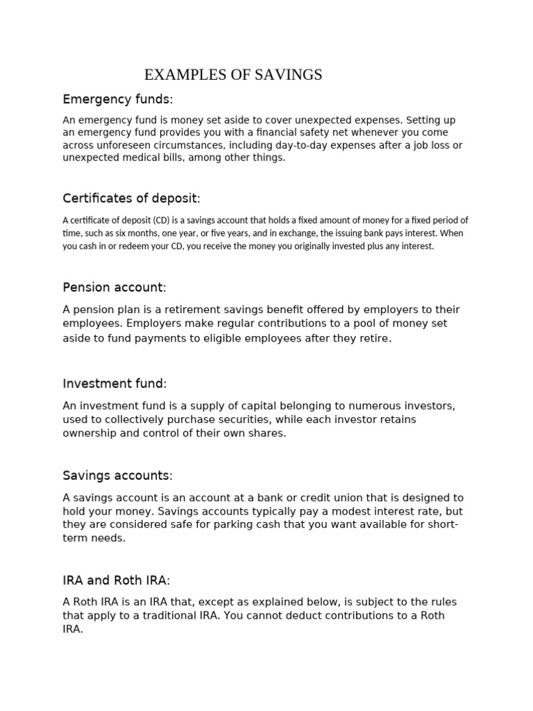 EXAMPLES of Savings,Investment and Income (1) | PDF | Health Savings ...