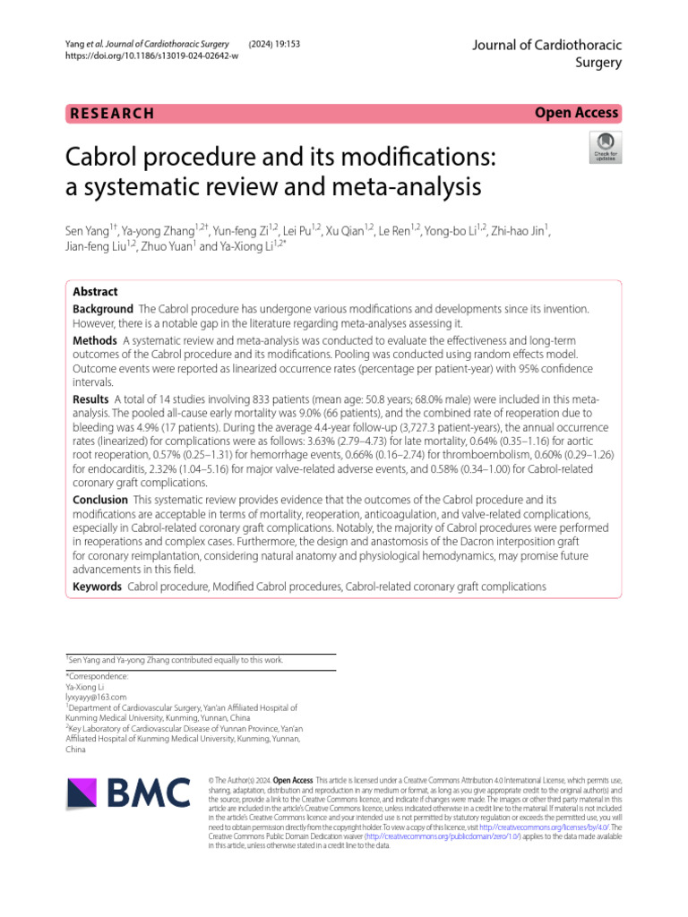 Cabrol Procedure Meta-Analysis Results | PDF | Systematic Review ...