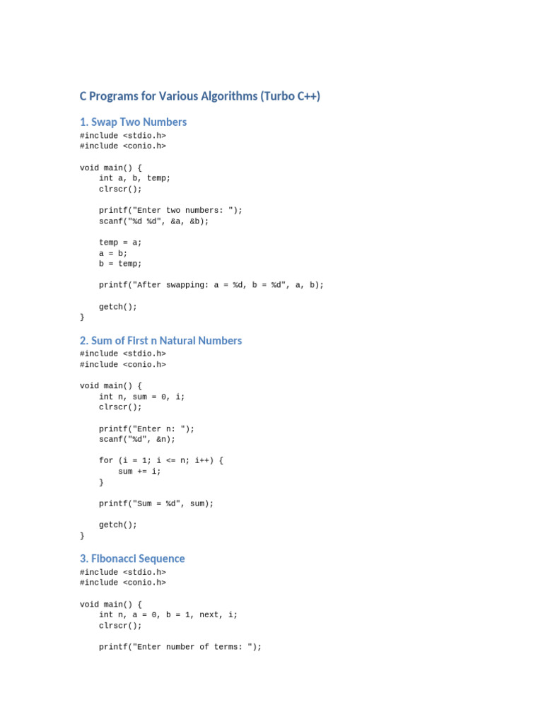 C Programs TurboC (1) | PDF | Computer Programming | Algorithms And Data Structures