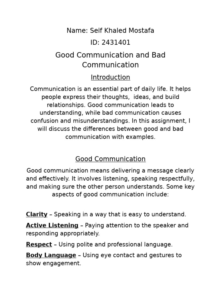 Good and Bad Communication Assignment | PDF
