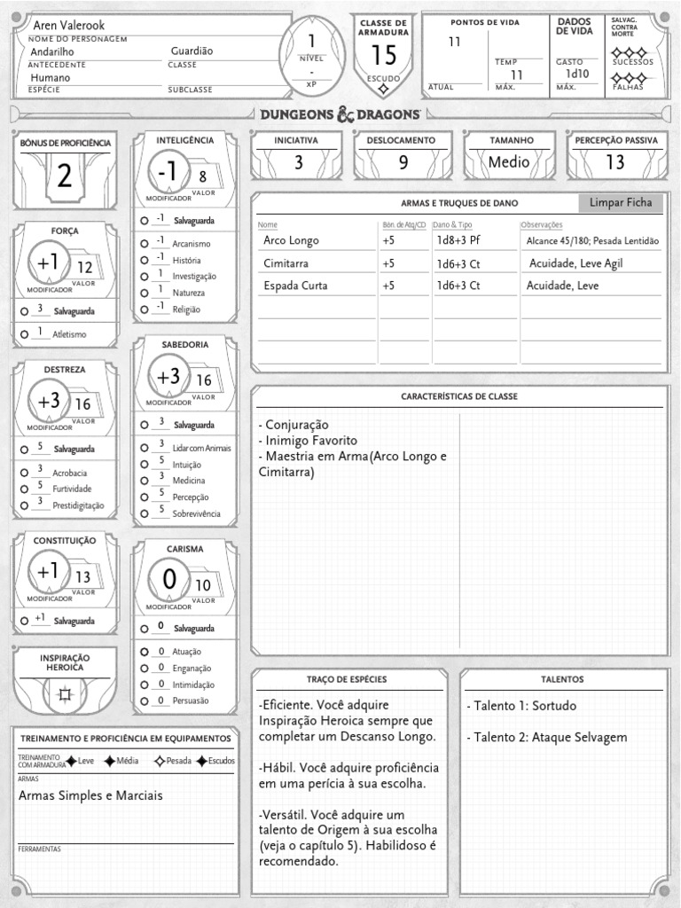 Ficha de Personagem para RPG D&D | PDF