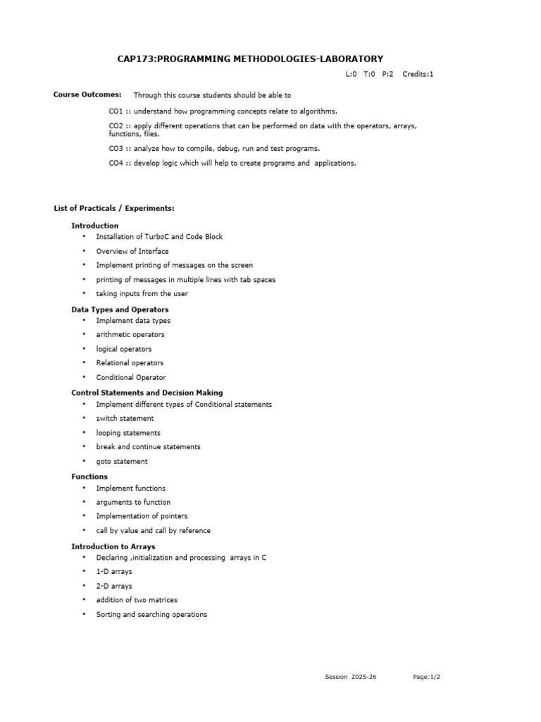 Programming Methodologies Laboratory Guide | PDF