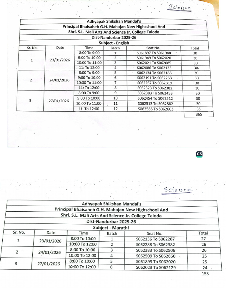 Oral Practical Time Table 25-26 | PDF