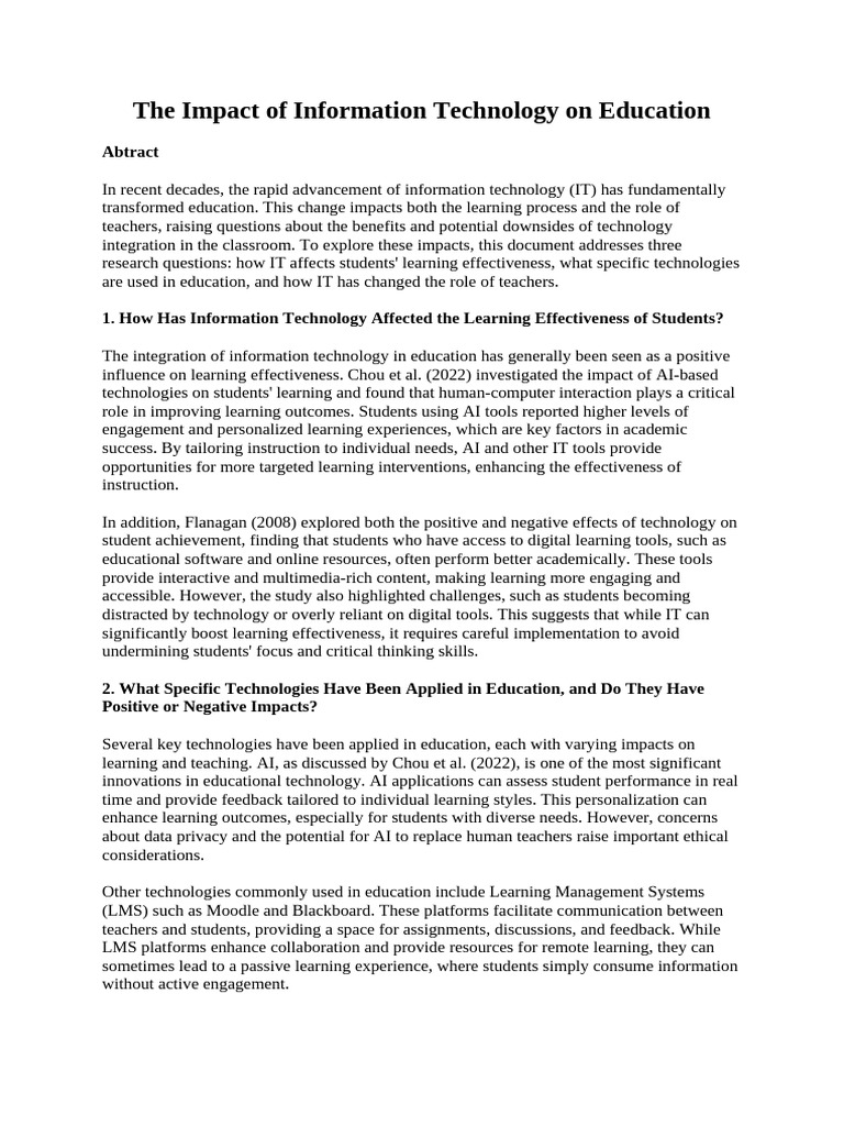 The Impact of Information Technology on Education | PDF | Learning ...
