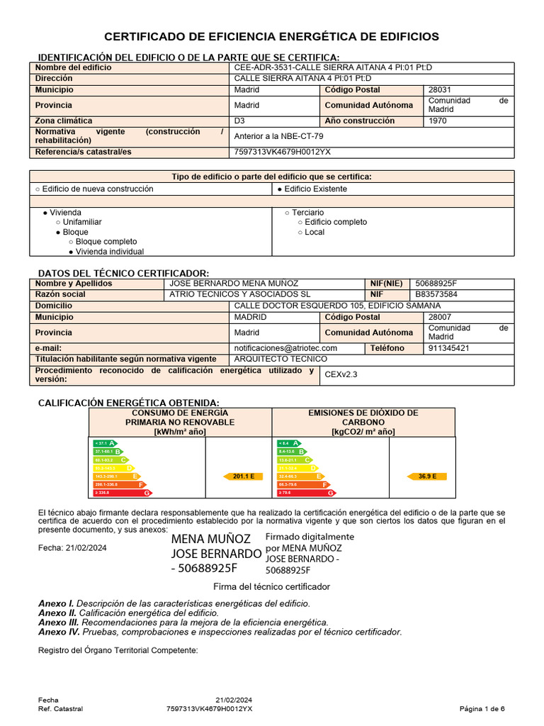 Cee-Adr-3531-Calle Sierra Aitana 4 Pl01 Ptd-firmado | PDF | Energía sostenible | Política de ...