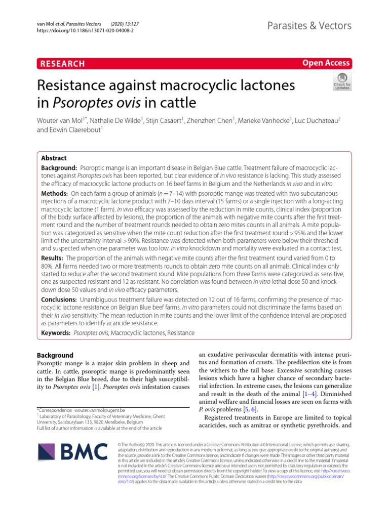 Resistance against macrocyclic lactones in Psoroptes ovis in cattle ...