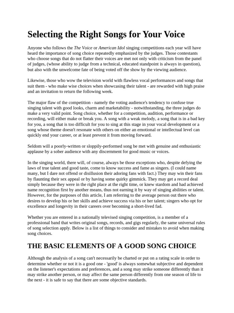 Choosing Songs That Enhance Your Voice | PDF | Music Theory | Elements ...