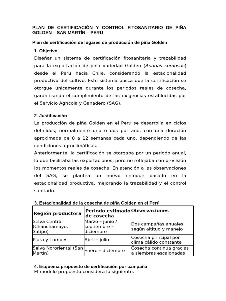 PLAN DE CERTIFICACIÓN Y CONTROL FITOSANITARIO DE PIÑA GOLDEN - SAN ...