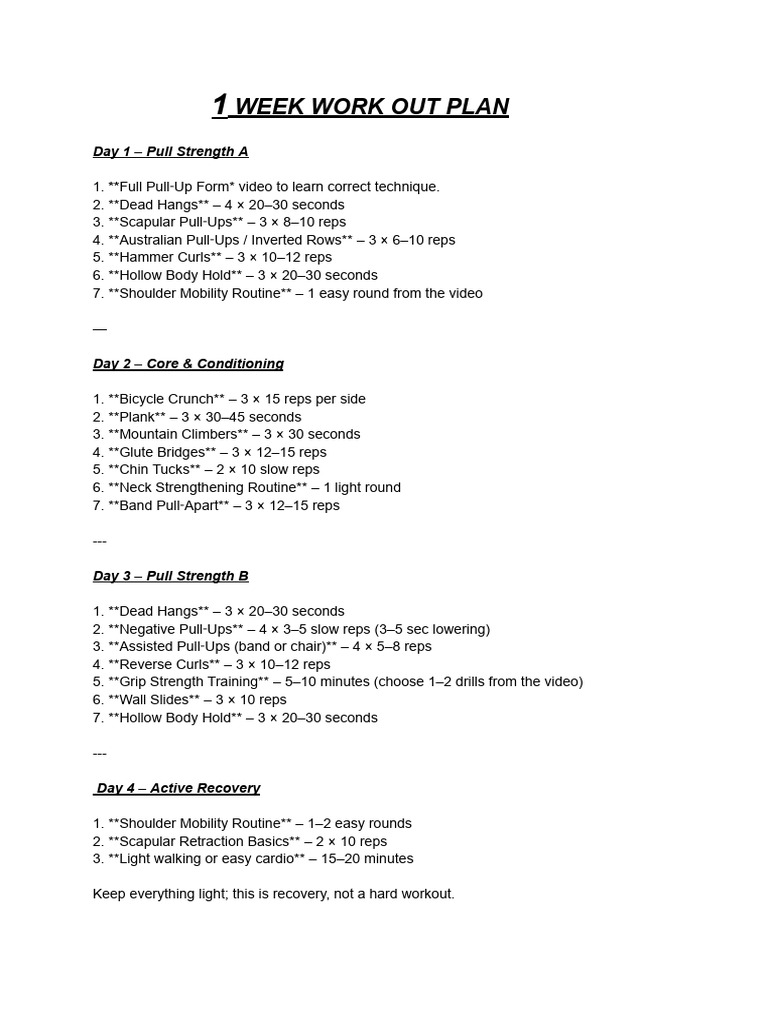 1 Week Work Out Plan | PDF
