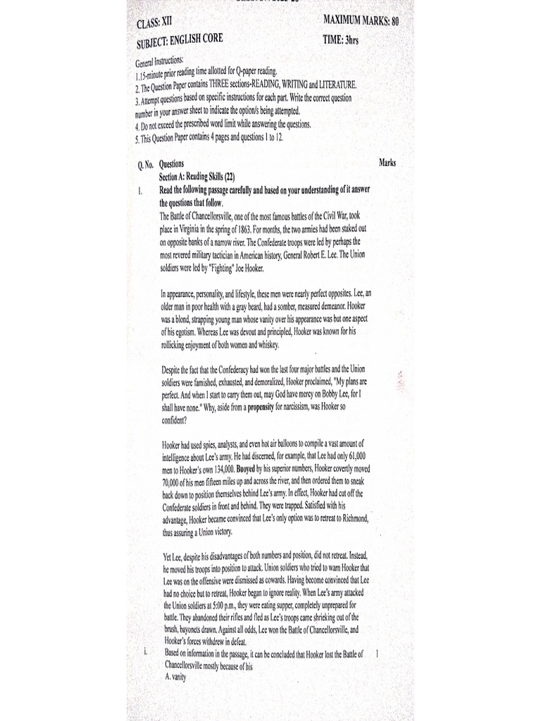 XII English Core Sample Paper | PDF