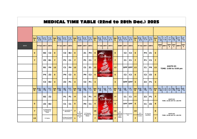 Medical Time Table (22nd to 28th Dec.) 2025 | PDF