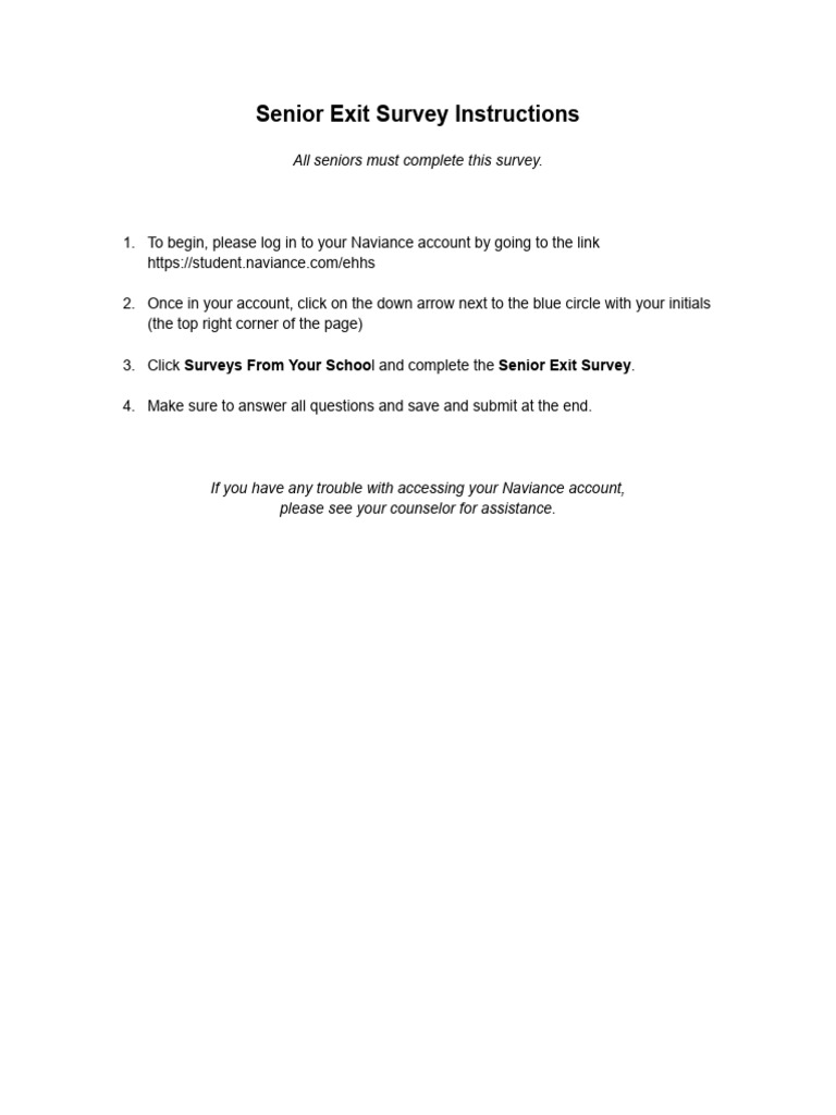 Senior Exit Survey Instructions | PDF