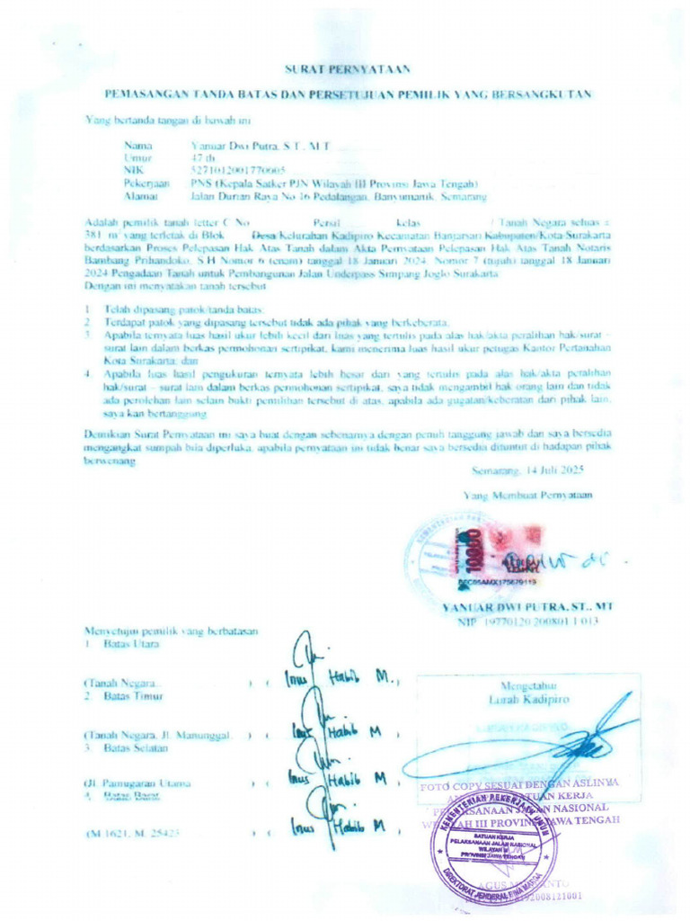 Surat Pernyataan Pemasangan Tanda Batas | PDF