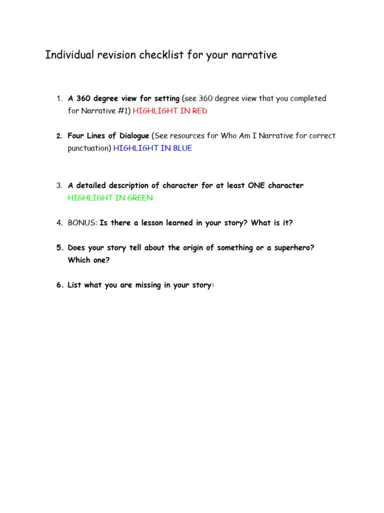 Narrative Revision Checklist Guide | PDF