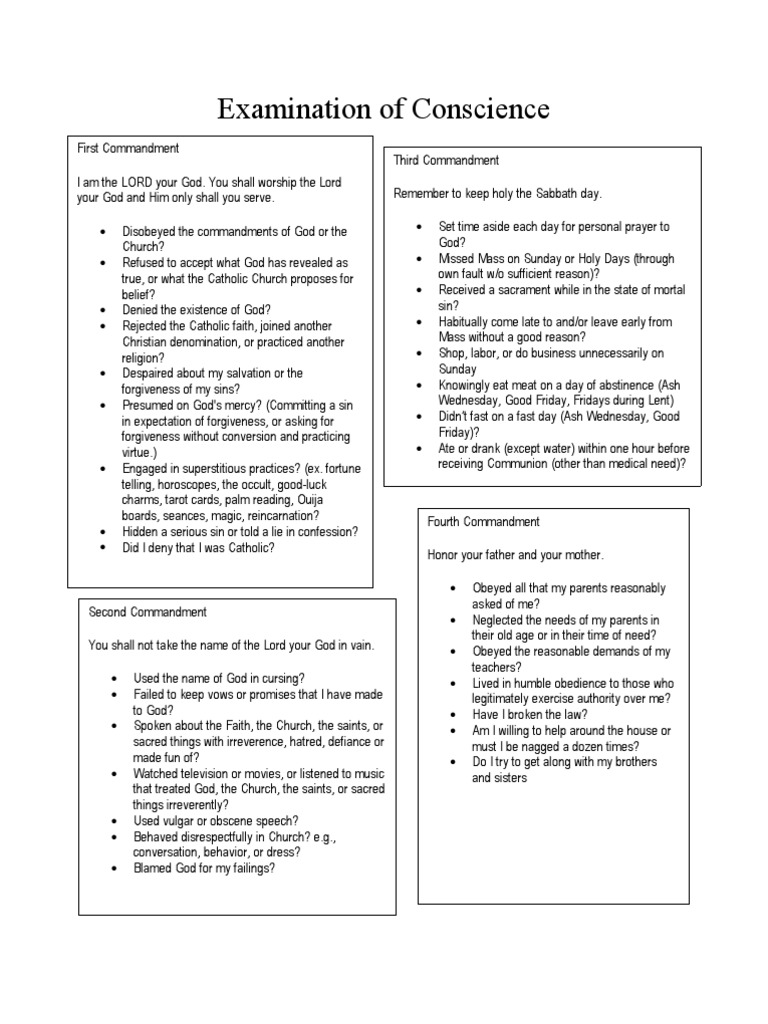 Examination of Conscience | PDF | Human Sexual Activity | Confession ...