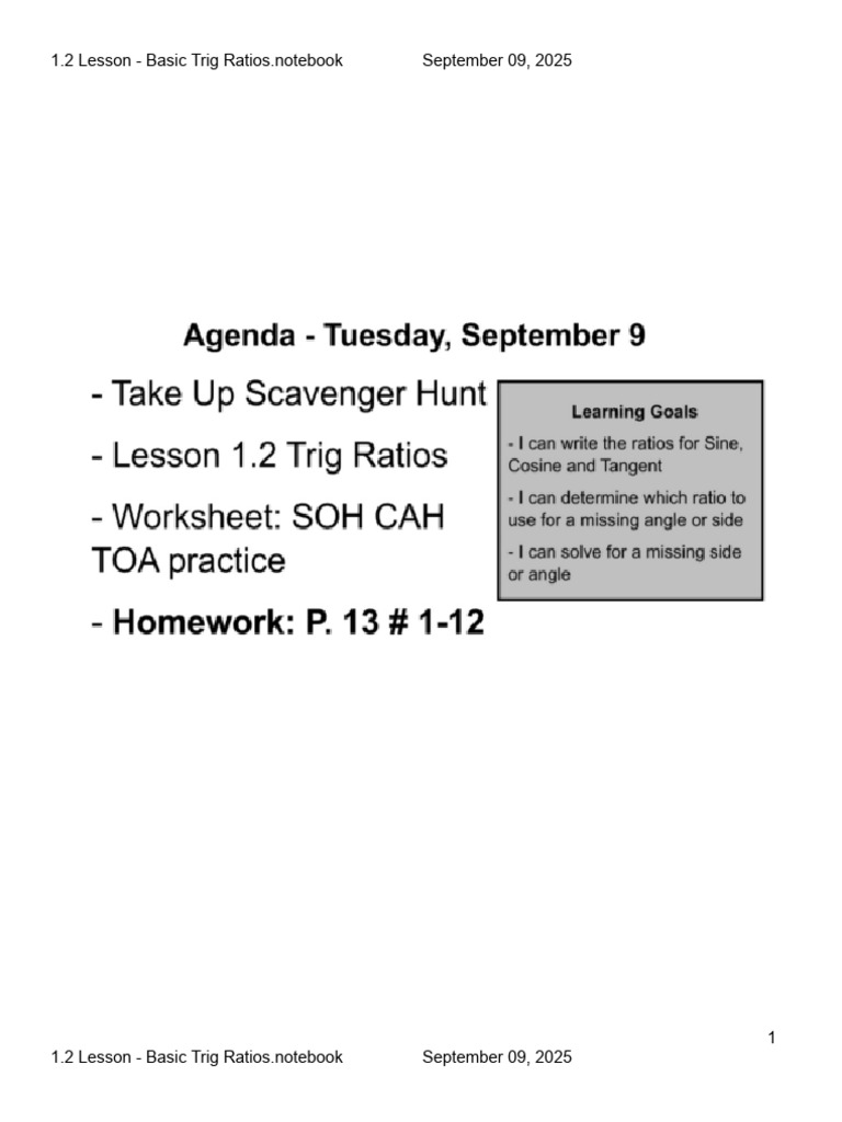 Basic Trigonometry Ratios Lesson | PDF