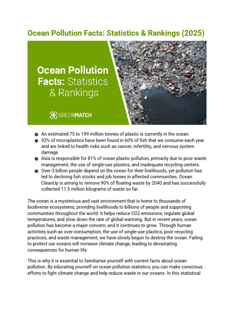Ocean Pollution Statistics & Impact 2025 | PDF | Oceans | Dead Zone ...