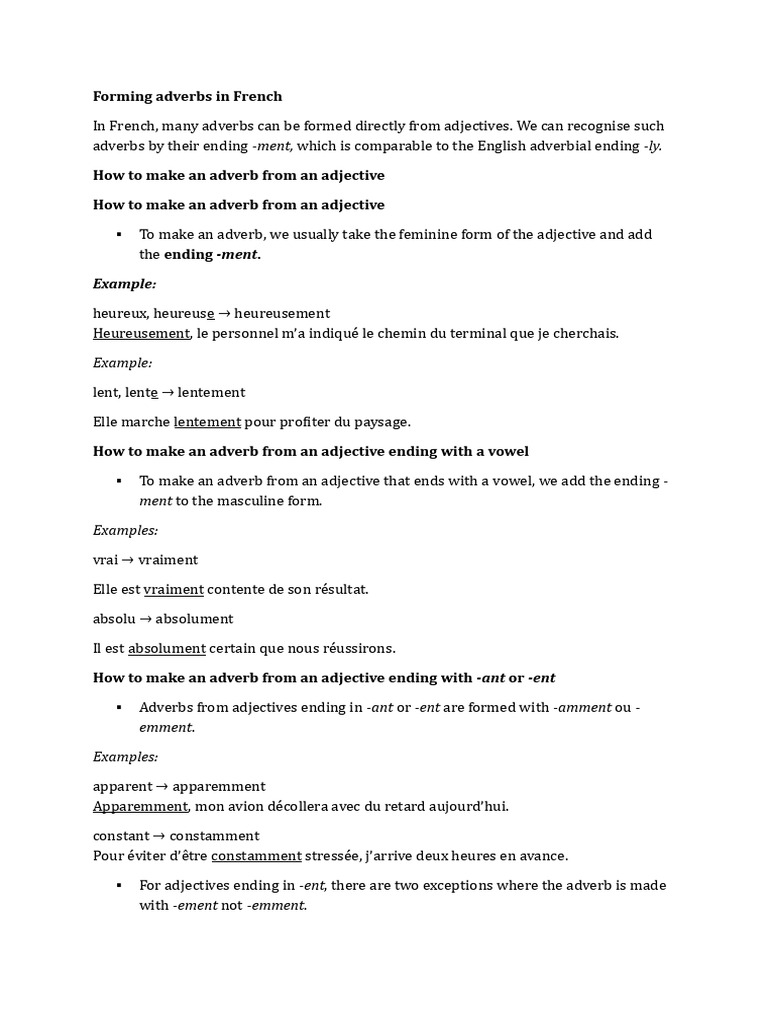 Forming French Adverbs from Adjectives | PDF | Adverb | Languages