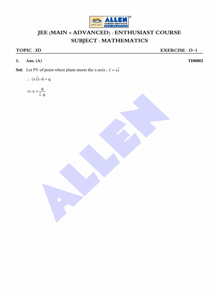 3D Coordinate Geometry Exercise Solution 1 | PDF