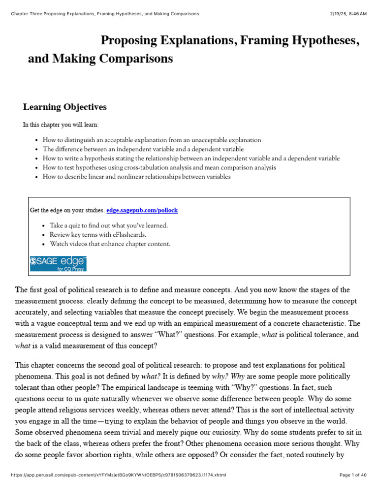 Chapter Three Proposing Explanations, Framing Hypotheses, And Making ...