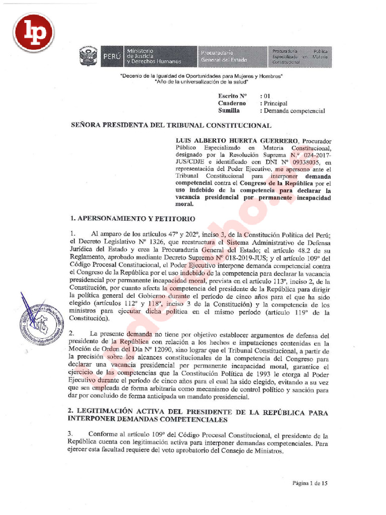 MODELO DE DEMANDA COMPETENCIAL - AUTOR JOSÉ MARÍA PACORI CARI | PDF