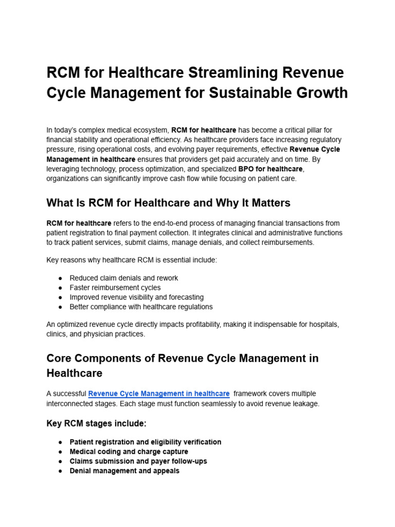 RCM for Healthcare Streamlining Revenue Cycle Management for ...