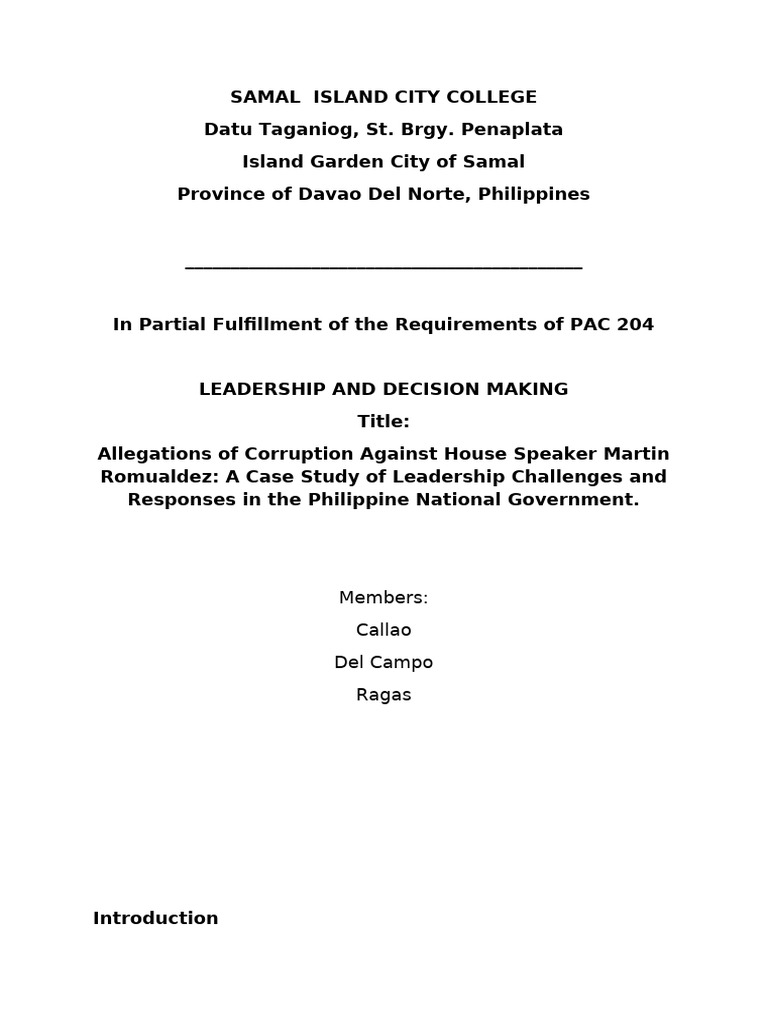 Corruption Allegations: Romualdez Case Study | PDF | Leadership ...