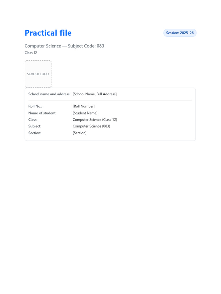 Class 12 Computer Science Practical File | PDF | Databases | Sql