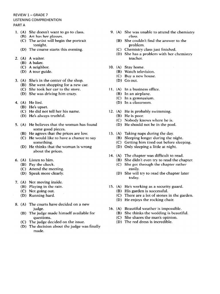 Review 1 - Grade 7 | PDF