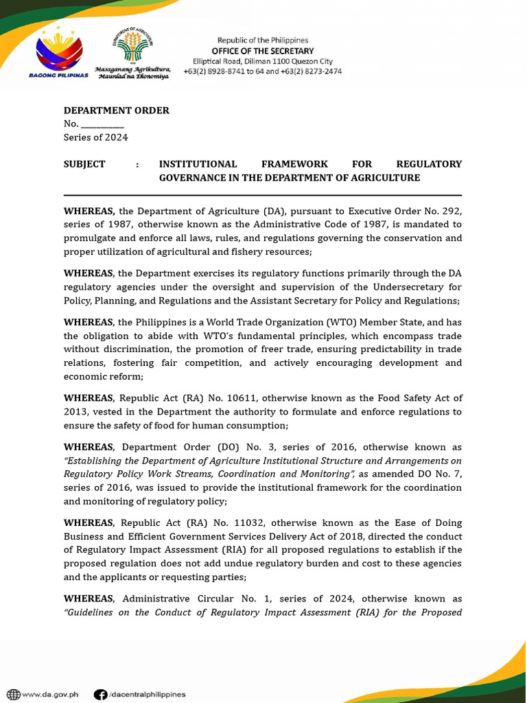 DEPARTMENT-OrDER-Institutional Framework for Regulatory Governance in ...