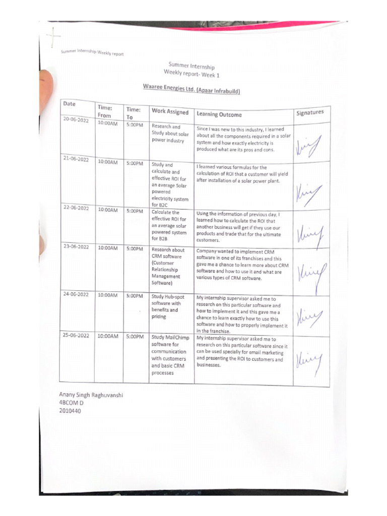 Summer Internship Weekly Report | PDF