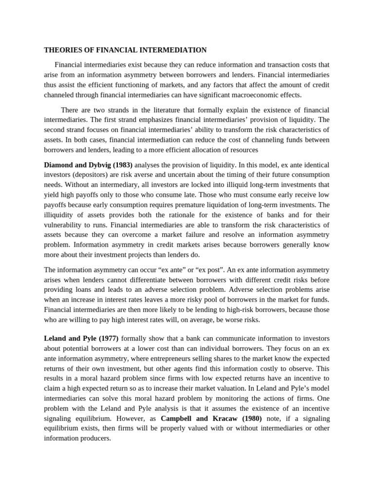 Understanding Financial Intermediation Theories | PDF | Interest ...