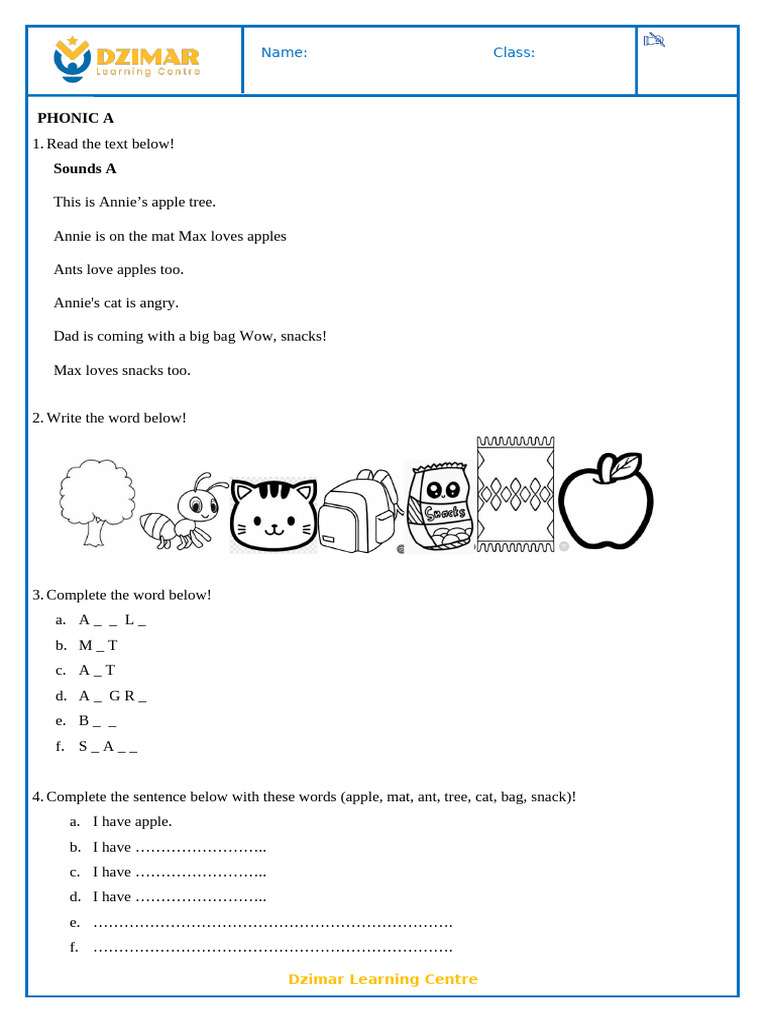 Phonics A: Apple Tree Activities | PDF