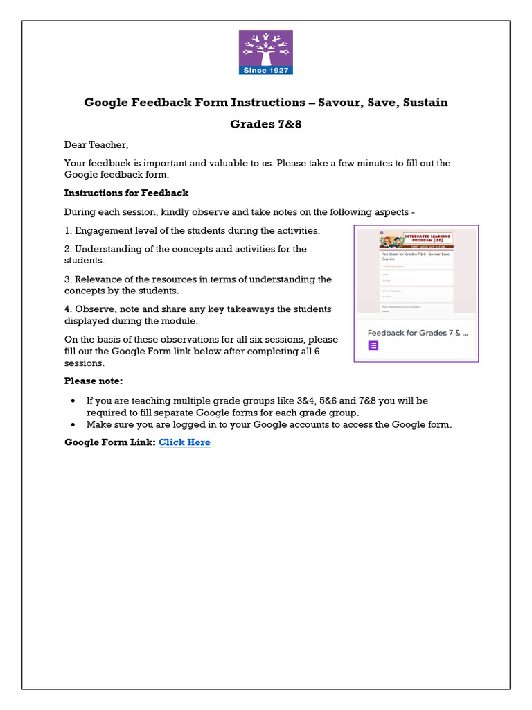 Google Feedback Form Instructions - Grades 7&8 - Savour, Save, Sustain ...