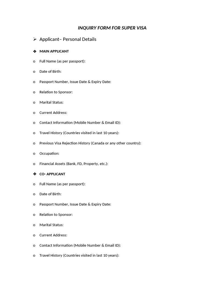 Inquiry Form for Visitor Visa | PDF