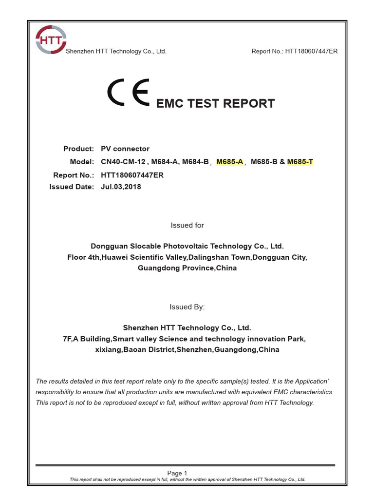 EMC Test Report for PV Connector Models | PDF | Calibration ...