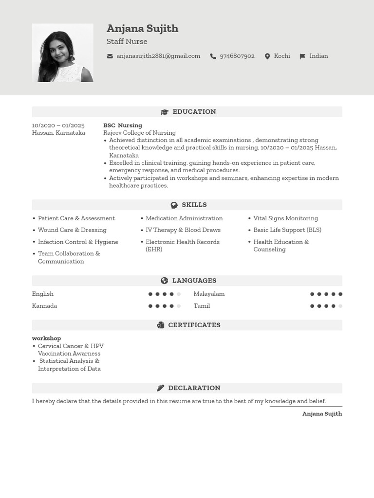Nurse Resume of Anjana Sujith | PDF