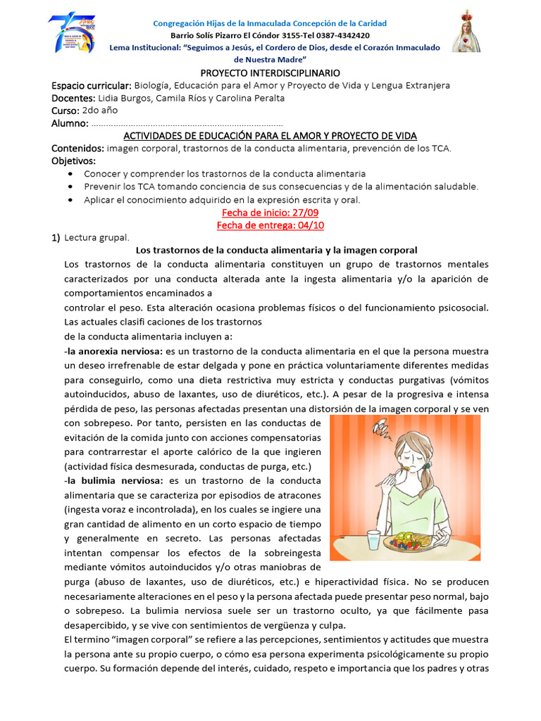 2do Proyecto Interdisciplinario Biologia - EPA - Lengua Extranjera | PDF | Desorden alimenticio ...