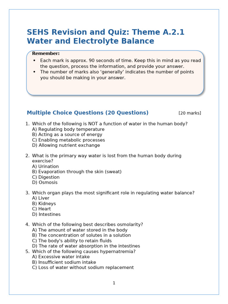 04 - IB SEHS_ Section a.2.1 Water & Electrolyte Balance Quiz Revision ...