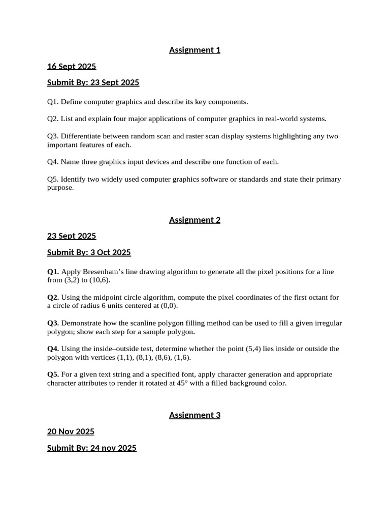 Assignments | PDF | 2 D Computer Graphics | Graphic Design