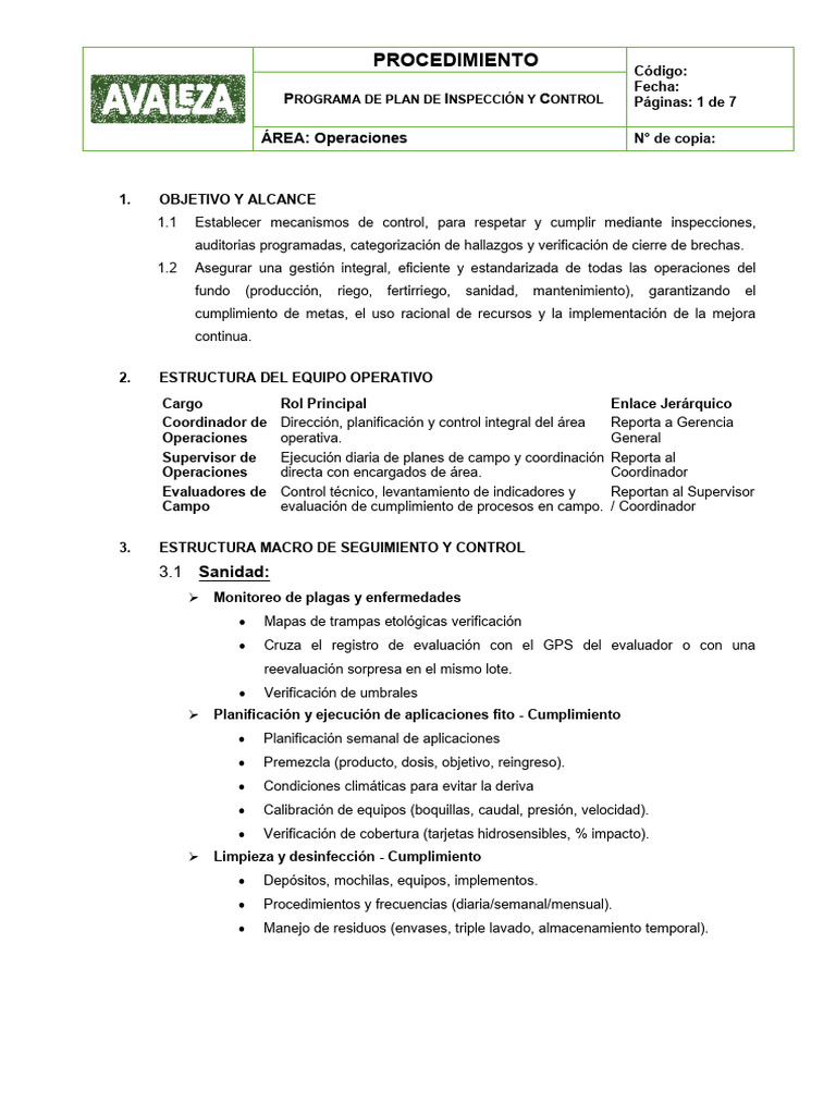 Plan de Inspección y Control | PDF | Indicador de rendimiento | Auditoría