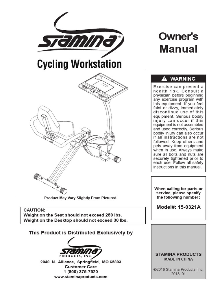 Stamina Cycling Workstation Manual | PDF | Heart Rate | Screw