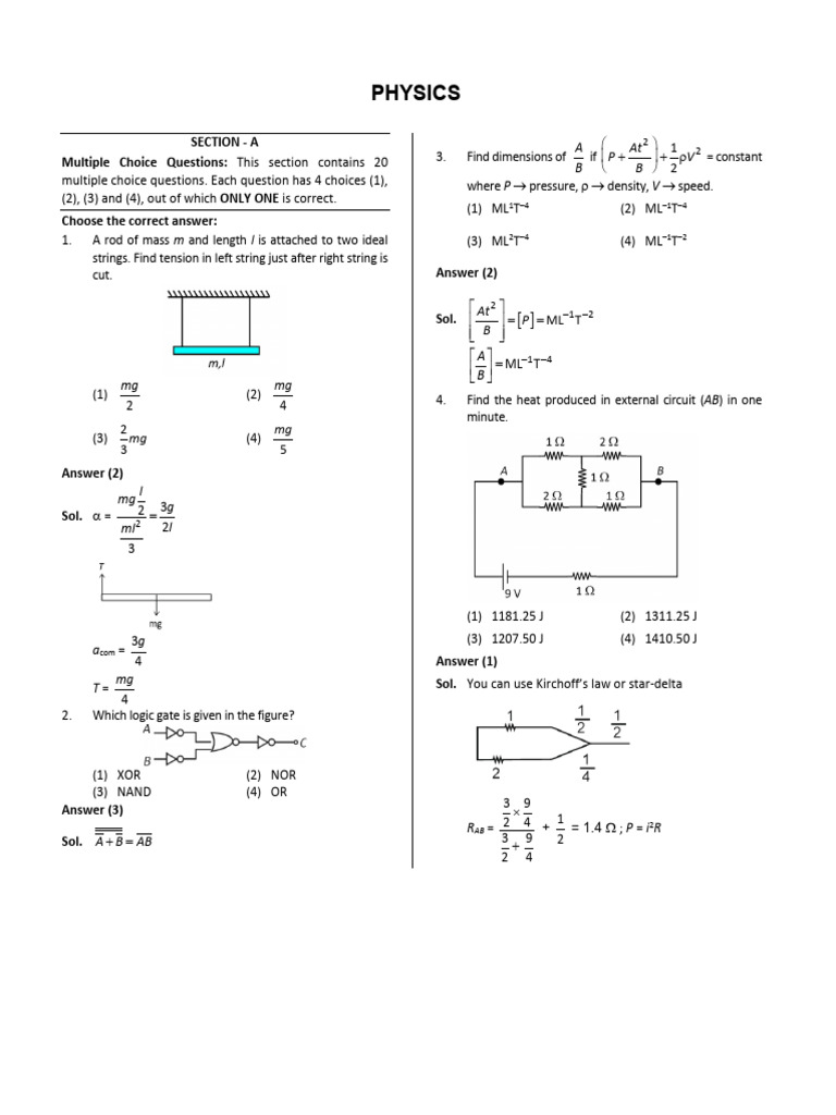 Physics Multiple Choice Questions | PDF | Gases | Capacitance