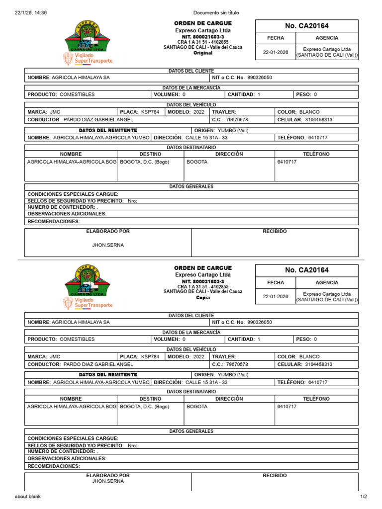 Orden Ksp 784 Bogota | PDF