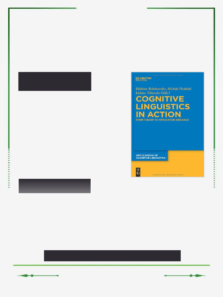 Cognitive Linguistics in Action From Theory to Application and Back 1st ...