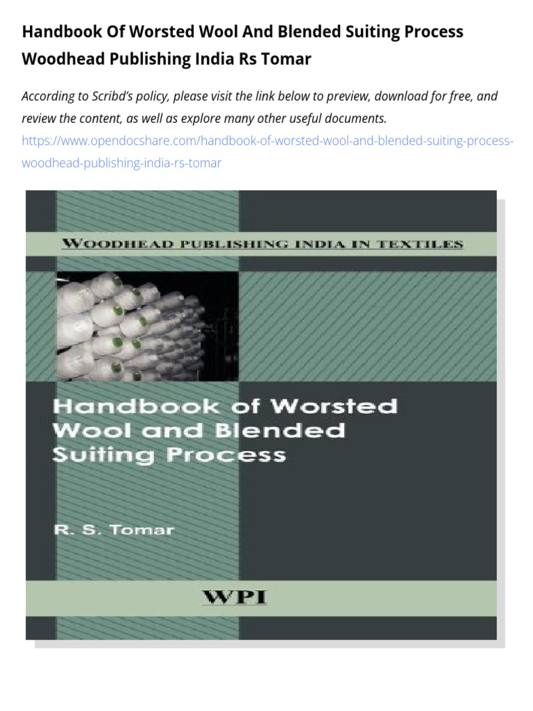 Handbook Of Worsted Wool And Blended Suiting Process Woodhead ...