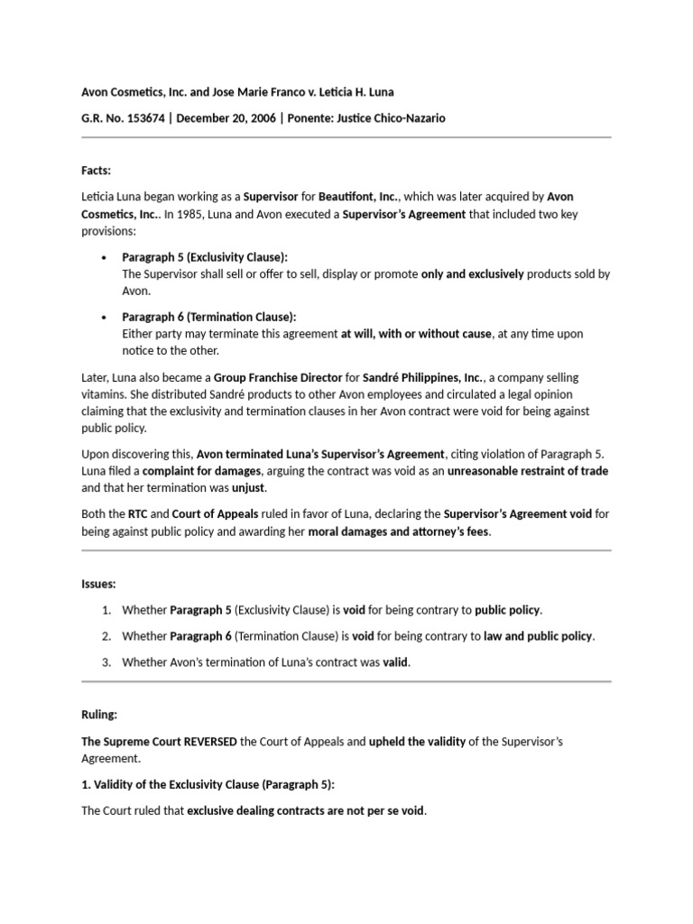 Avon Cosmetics vs Luna G.R. No. 153674 December 20, 2006 | PDF ...