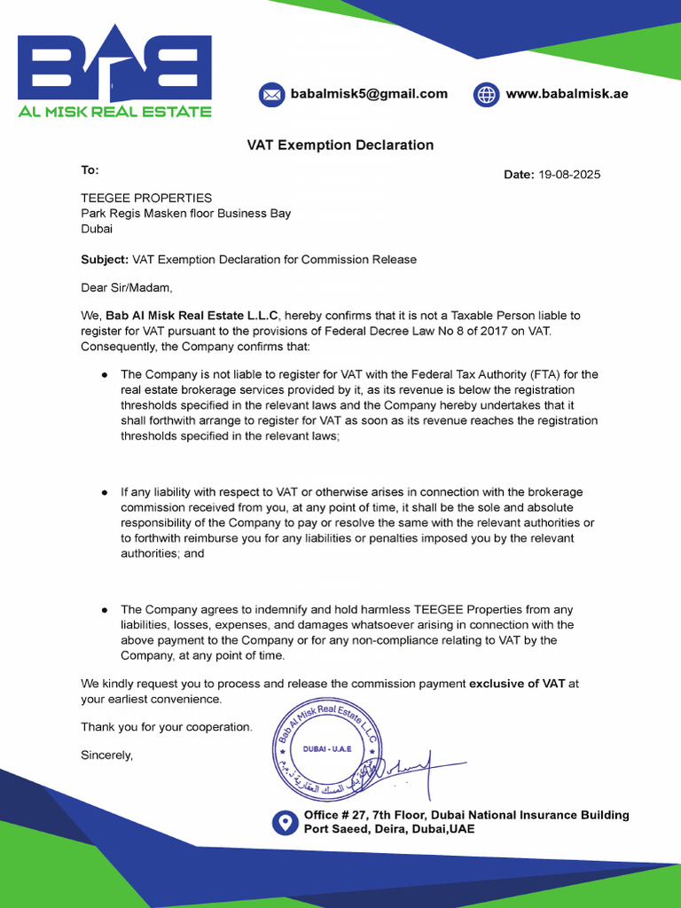 VAT Exemption Letter | PDF