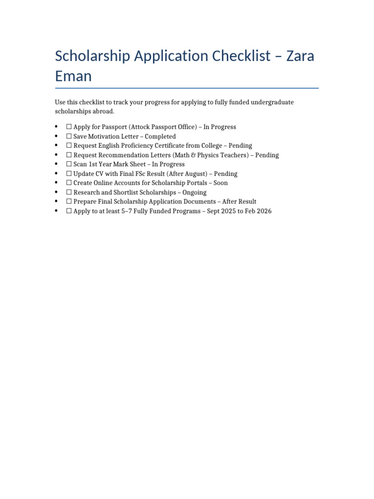 Scholarship Application Checklist Guide | PDF