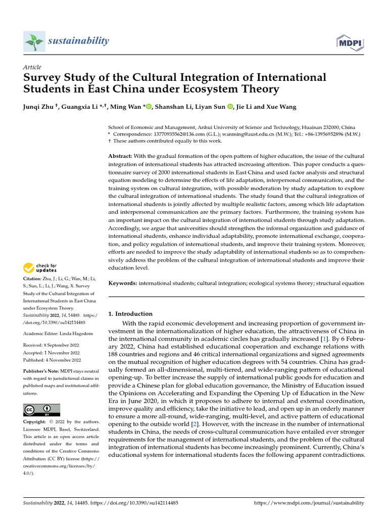 Cultural Integration of International Students | PDF | Teachers ...